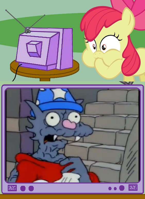 #839159 - grimdark, apple bloom, exploitable meme, gagging, itchy & scratchy, meme, obligatory ...