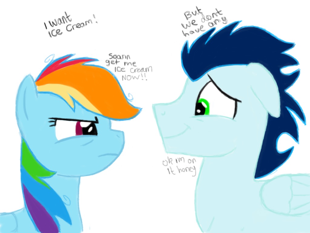 #888656 - safe, artist:soarindashxx, rainbow dash, soarin', angry, ice ...