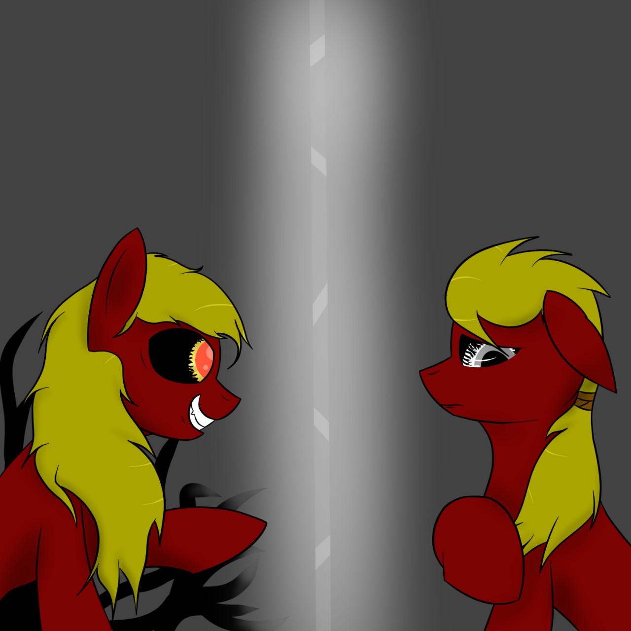 #907922 - safe, artist:ricktin, oc, oc only, oc:ricktin shade, chaos, mirror - Derpibooru