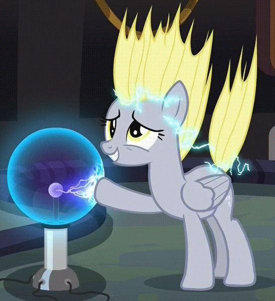 #916784 - animated, derpy doing derpy things, derpy hooves, electricity ...