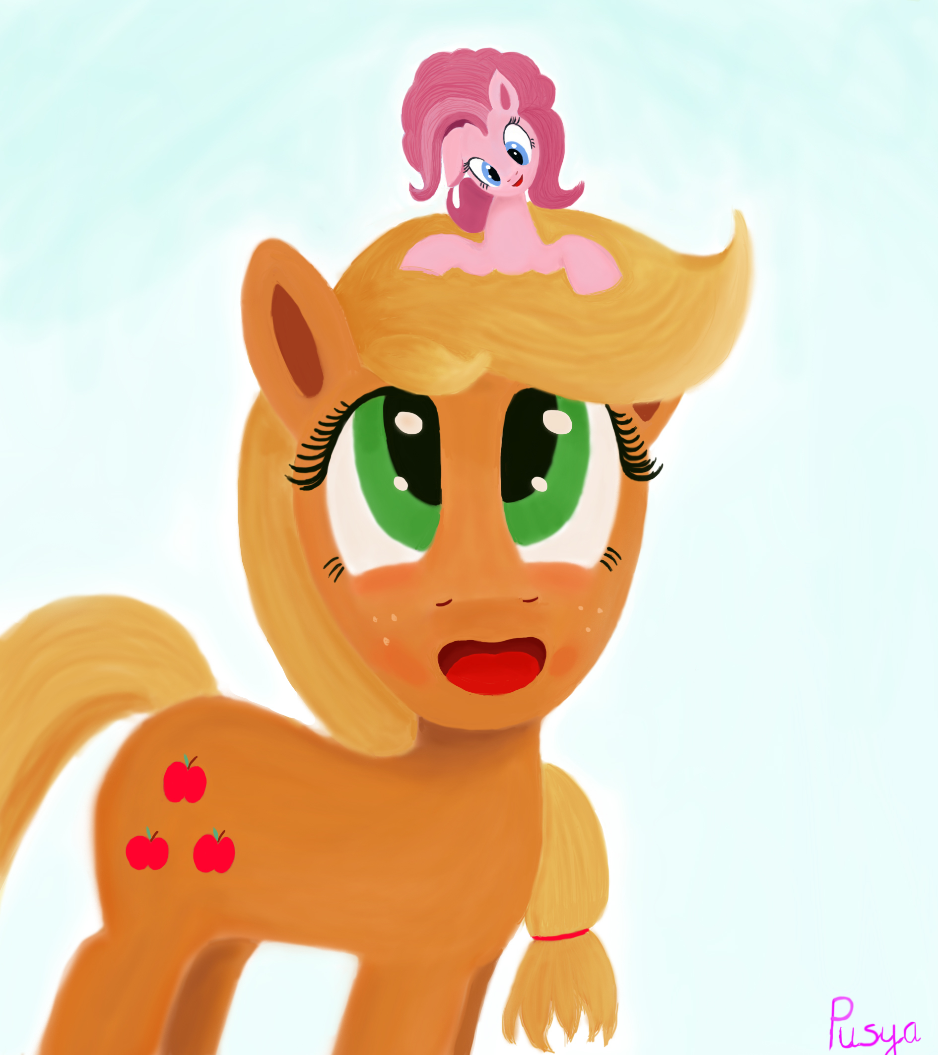 #921434 - safe, applejack, pinkie pie, pony, giant pony, giantess ...