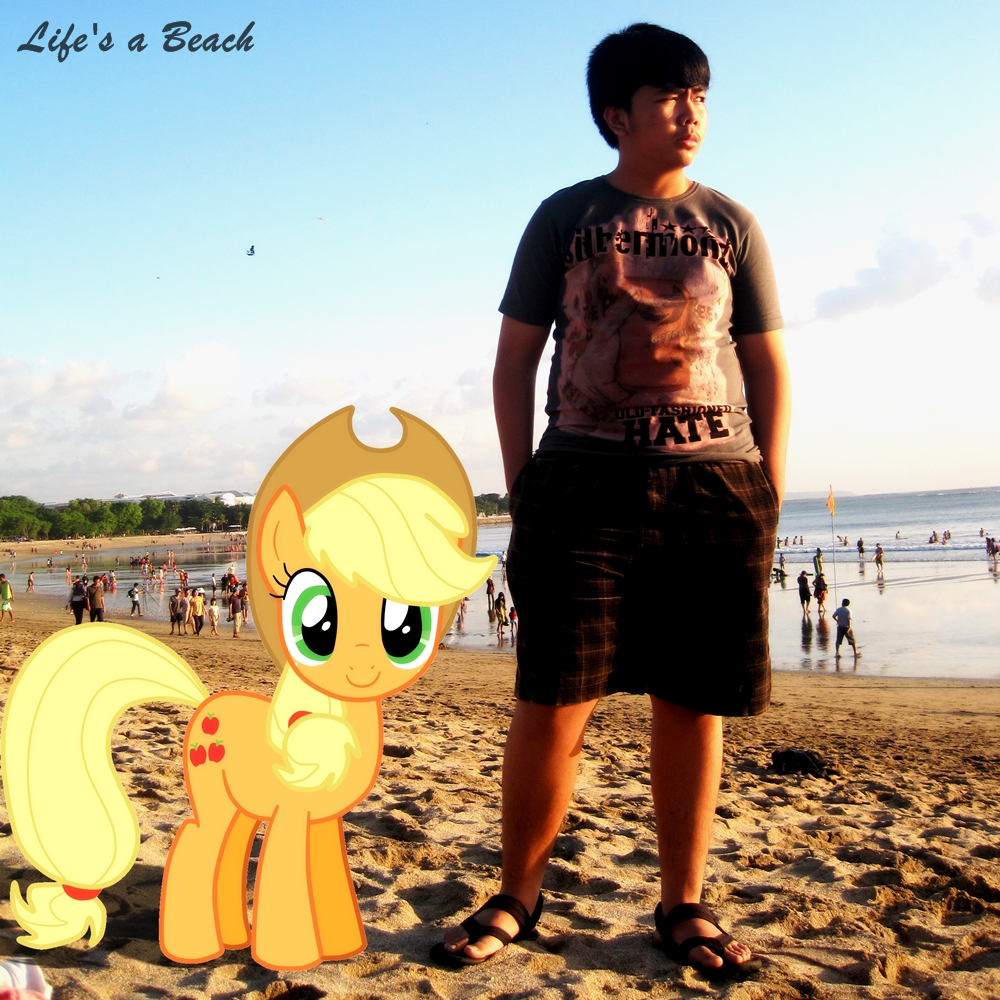 #911351 - safe, artist:nsdrift, applejack, human, g4, beach, irl, irl ...