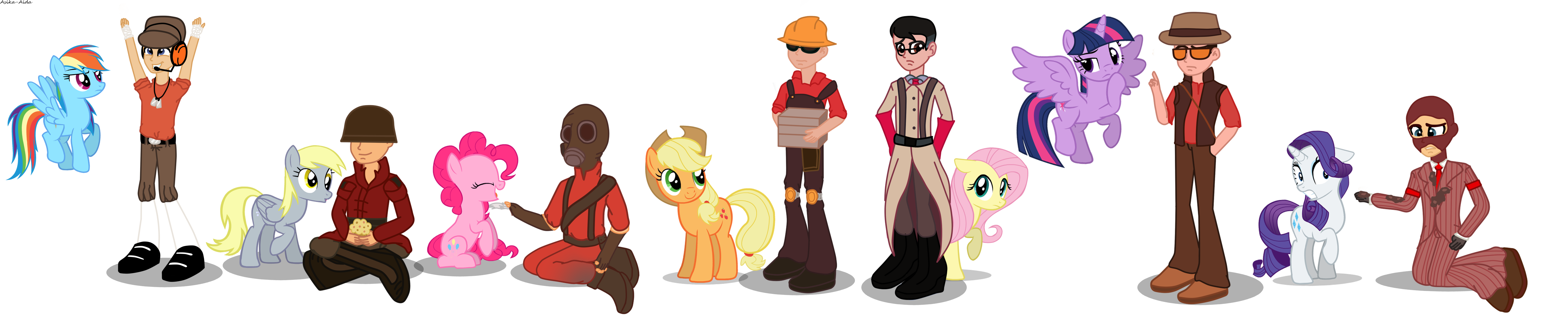 #911527 - safe, artist:asika-aida, applejack, derpy hooves, fluttershy ...