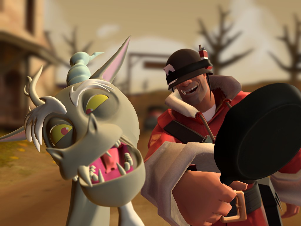 #979829 - safe, discord, g4, 3d, crossover, frying pan, gmod, kringle ...