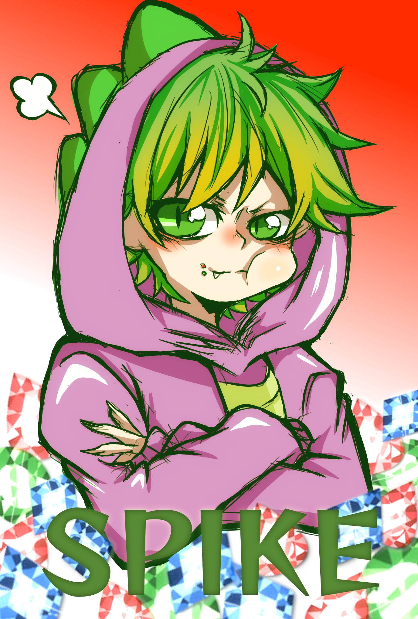 #1062014 - safe, artist:setoya, spike, human, :t, angry, blushing, bust ...