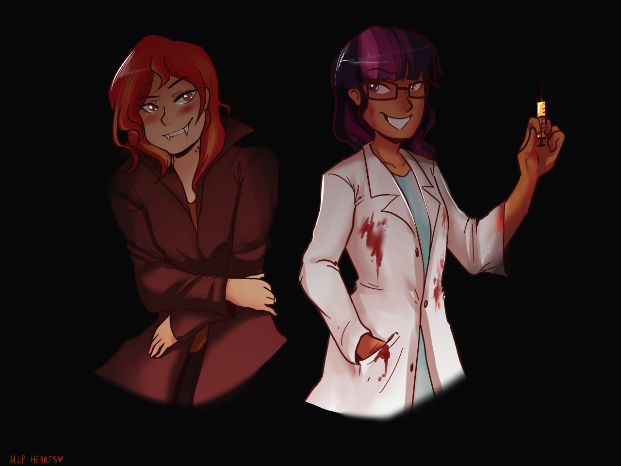 #1286542 - safe, artist:mlp-hearts, sci-twi, sunset shimmer, twilight ...