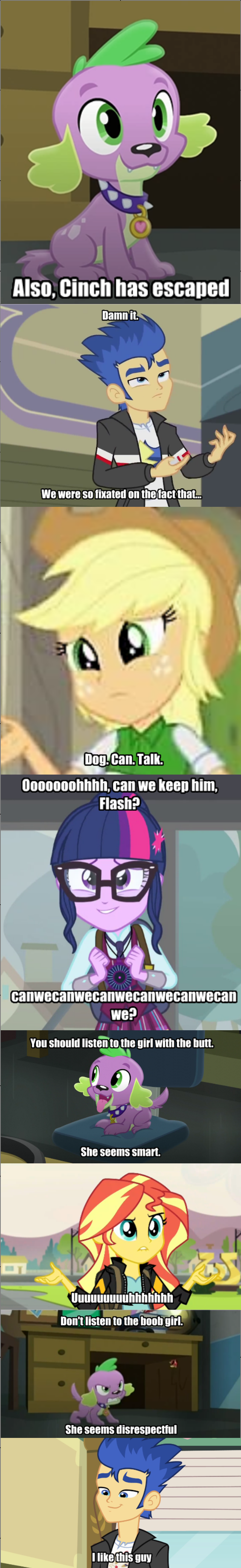 #1083511 - safe, applejack, flash sentry, sci-twi, spike, spike the regular dog, sunset shimmer ...