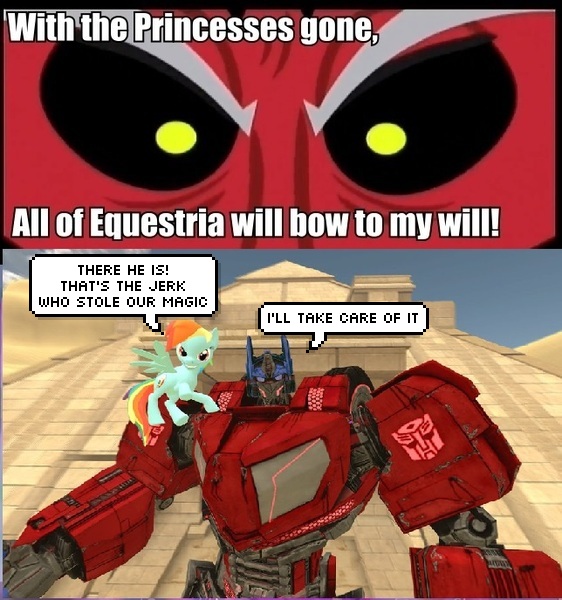 #1138414 - safe, lord tirek, rainbow dash, g4, exploitable meme, meme, old meme, optimus prime ...