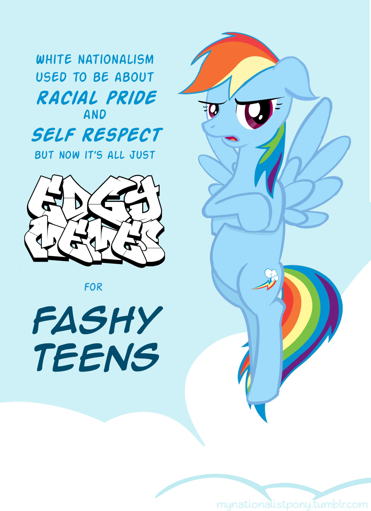 #1177005 - safe, artist:mynationalistpony, rainbow dash, cloud, edgy ...