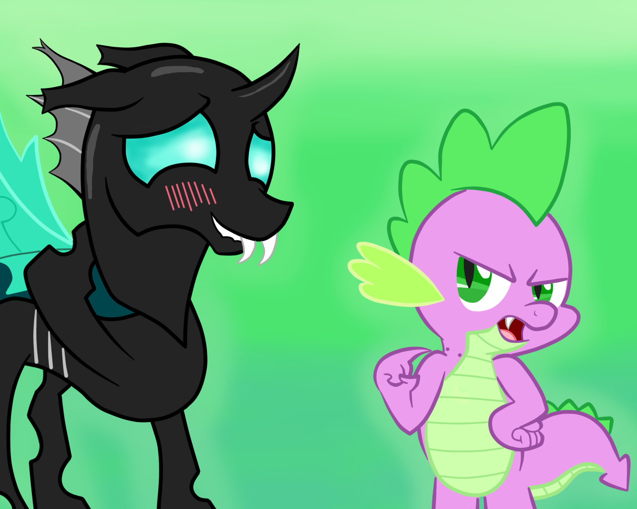 #1230930 - suggestive, artist:kittyprints91, spike, thorax, changeling ...