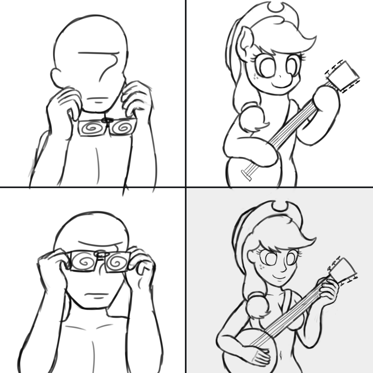 #1596651 - suggestive, artist:mkogwheel, applejack, oc, oc:anon, human ...