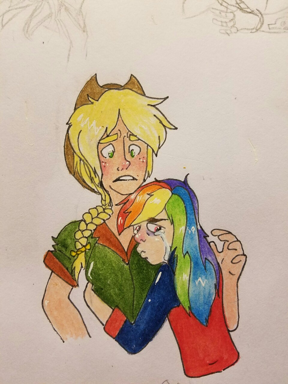 #1620663 - safe, artist:thebirbdraws, applejack, rainbow dash, human ...