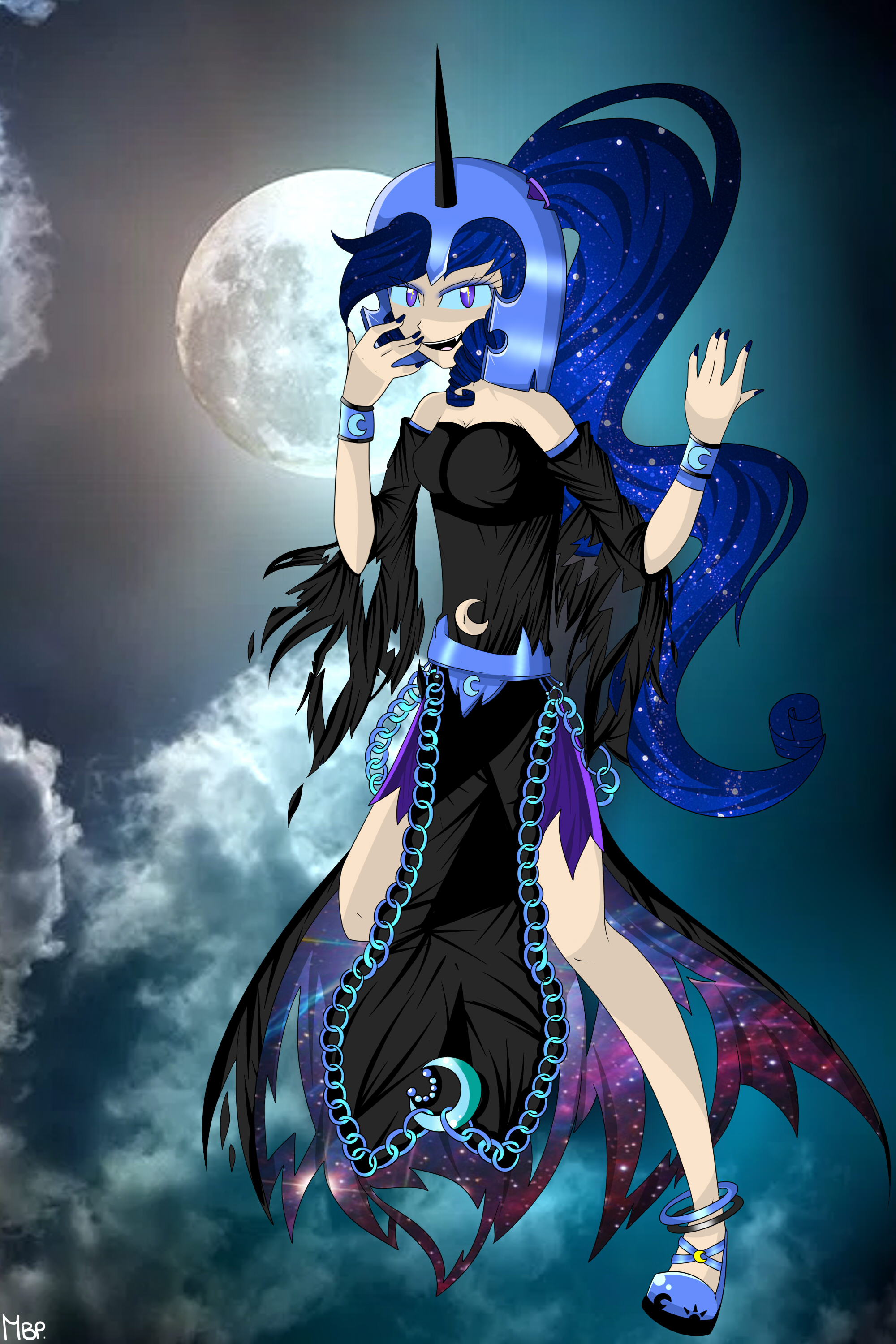 #1360674 - safe, artist:mokouburningphoenix, nightmare moon, human ...