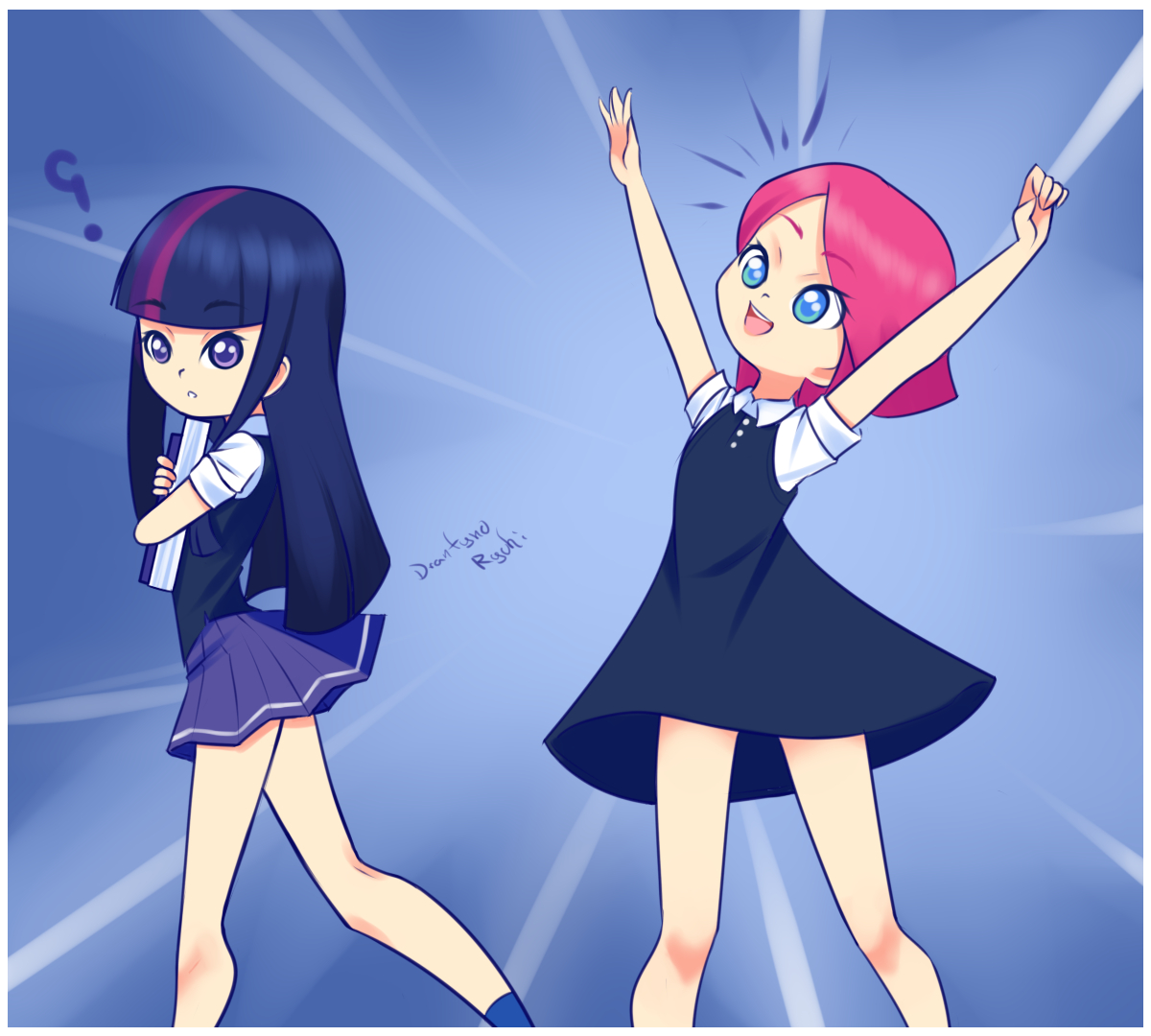 #1376375 - safe, artist:drantyno, pinkie pie, twilight sparkle, human ...