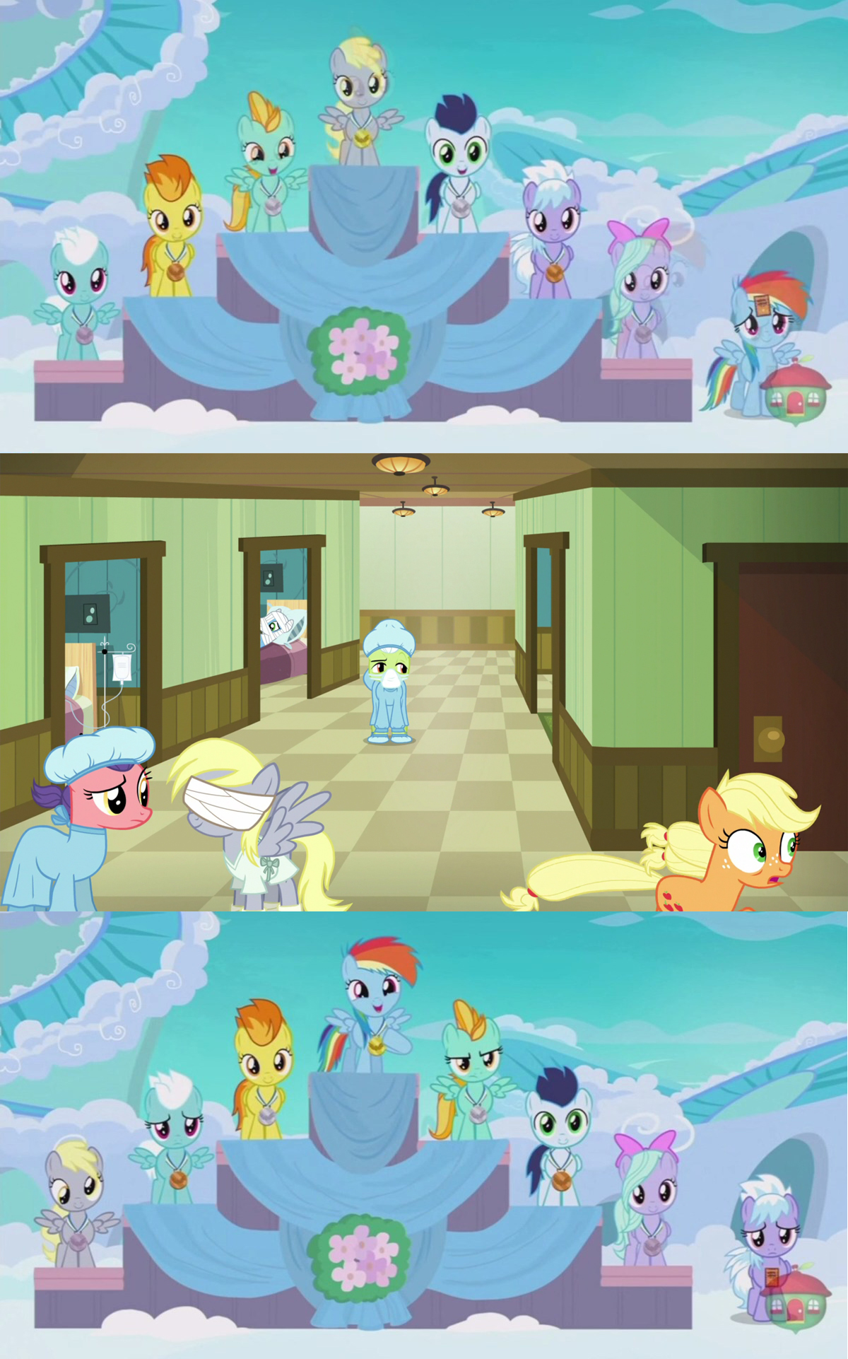 #1430957 - safe, screencap, applejack, cloudchaser, derpy hooves ...