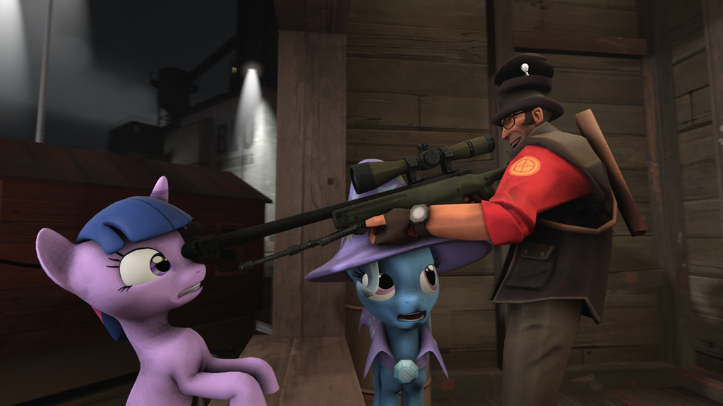 #1495362 - safe, trixie, twilight sparkle, pony, g4, 3d, awp, crossover ...