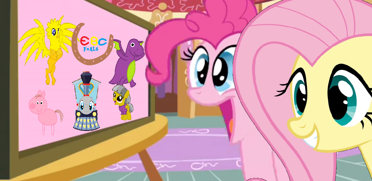 #1496074 - safe, fluttershy, pinkie pie, pony, g4, barney the dinosaur ...