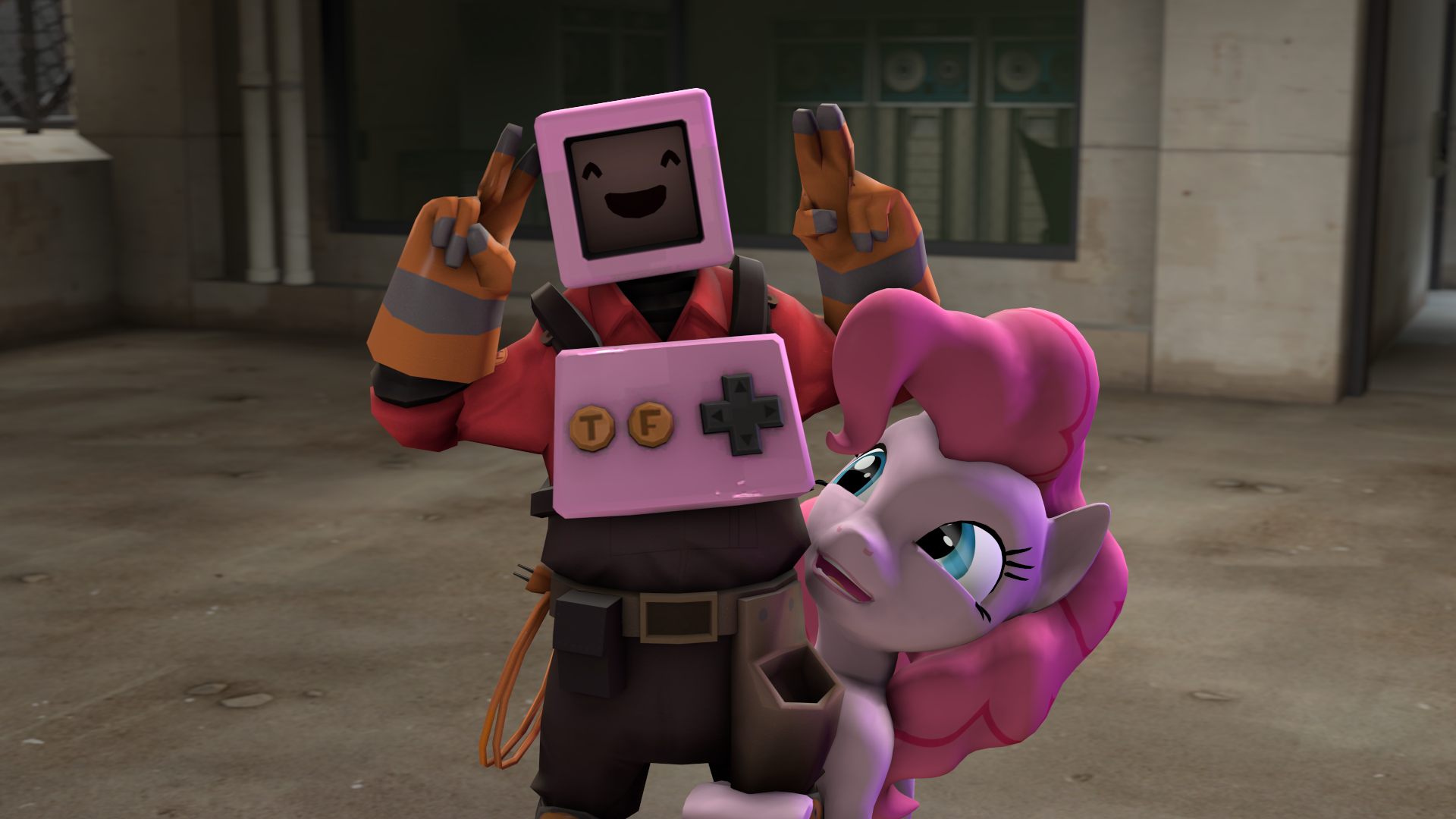 #1496699 - safe, pinkie pie, pony, g4, 3d, crossover, cute, engineer ...