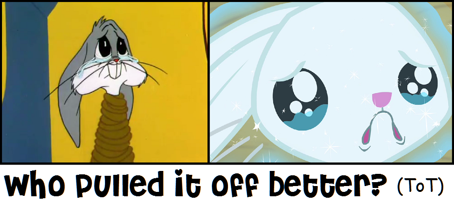 #1516641 - safe, screencap, angel bunny, bugs bunny, comparison, crying ...