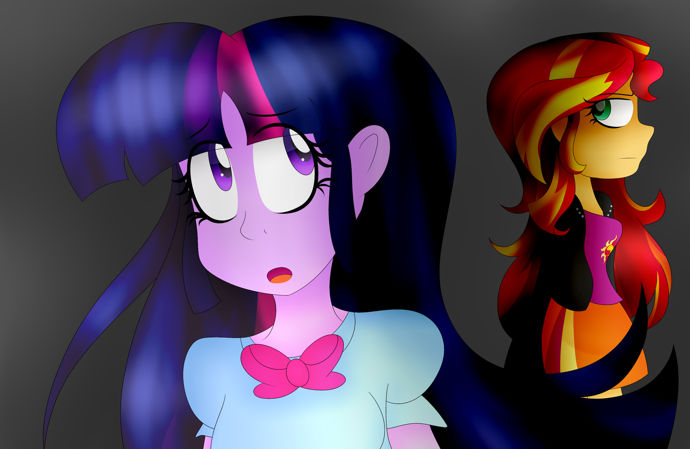 #1504516 - safe, artist:cosmiickatie, sunset shimmer, twilight sparkle ...
