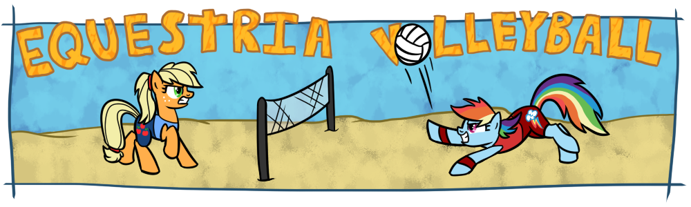 #1540602 - safe, applejack, rainbow dash, banner, sports, volleyball - Derpibooru