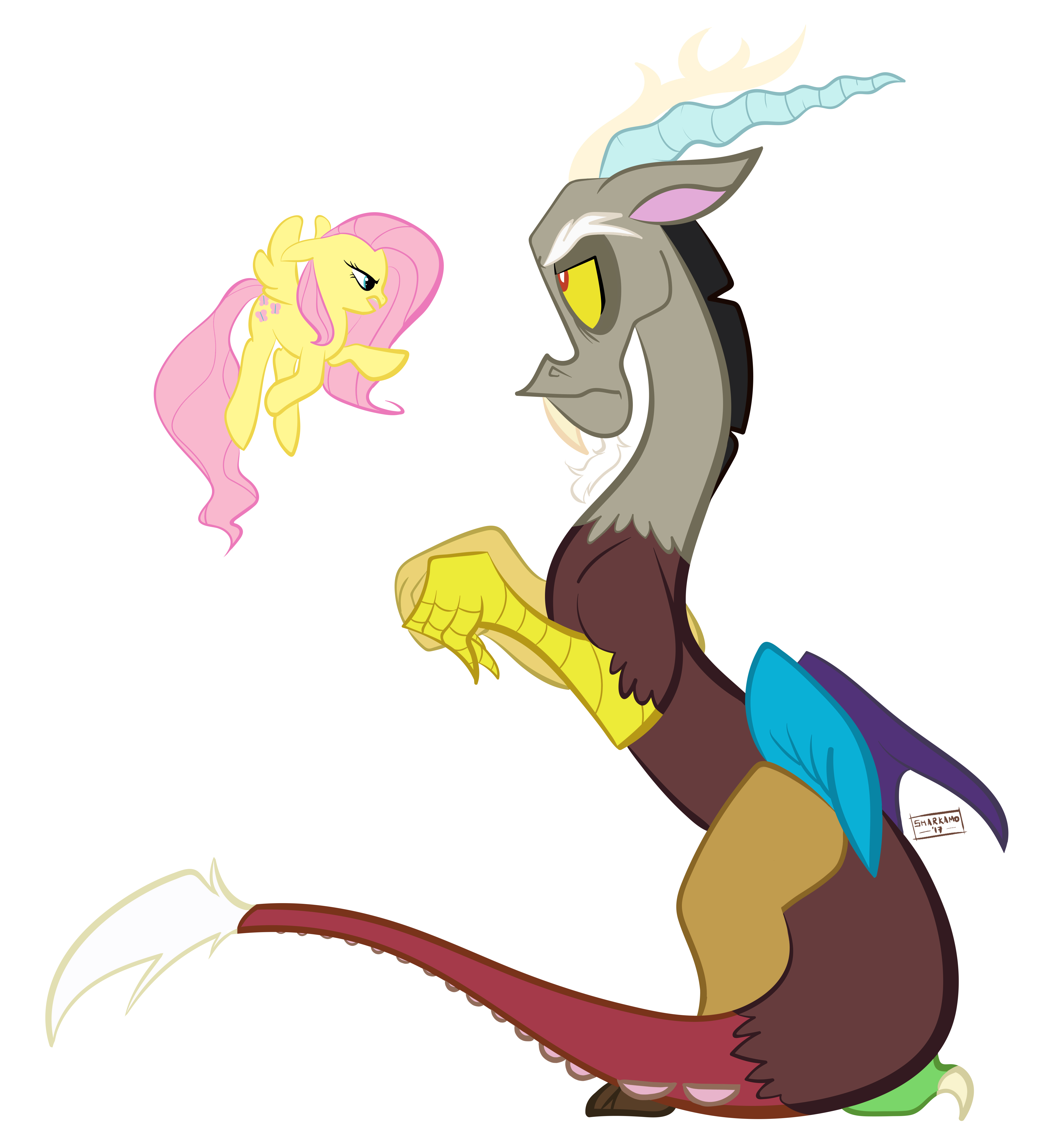#1530184 - safe, artist:sharkam0, discord, fluttershy, pegasus, pony ...