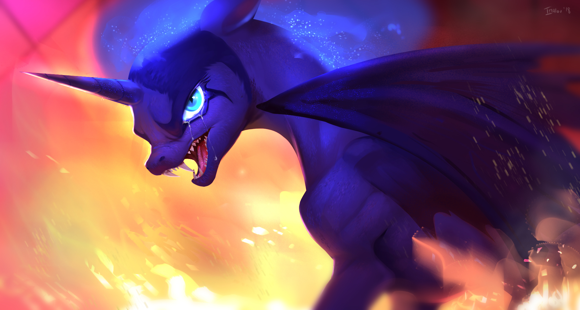 #1631617 - safe, artist:imalou, nightmare moon, alicorn, demon, demon ...