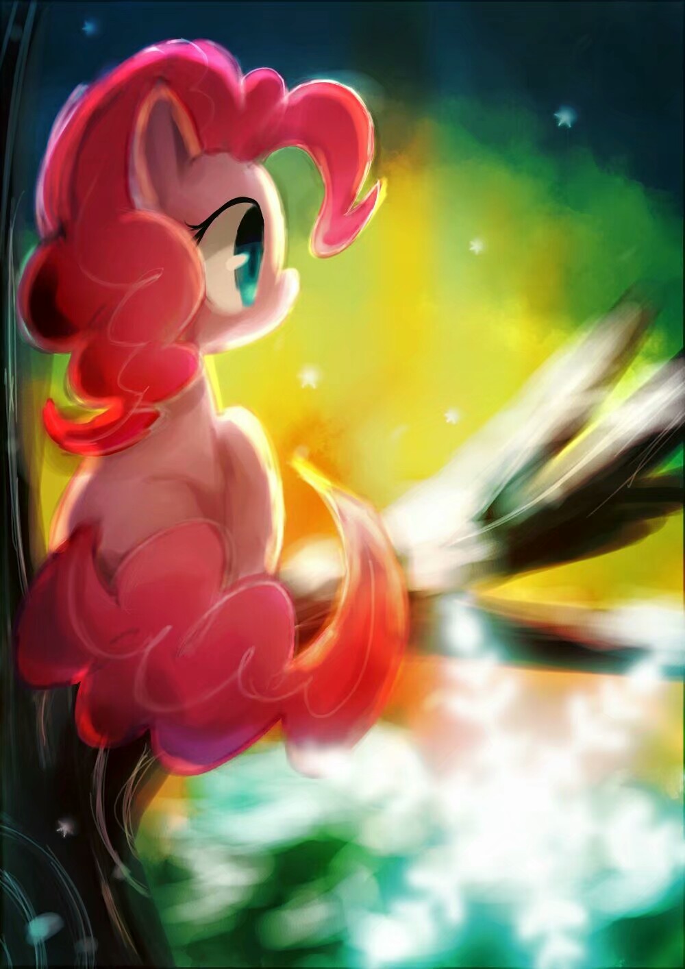 #1664457 - safe, artist:fluorbaryt, pinkie pie, female, solo, tree ...
