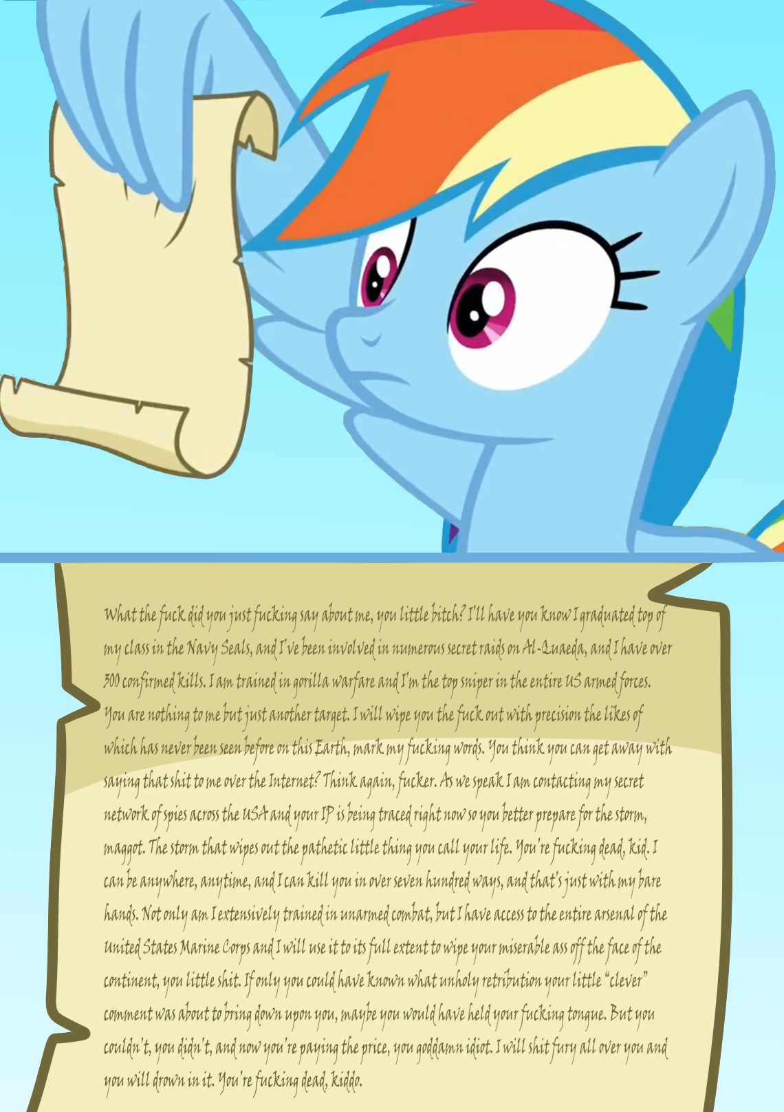 #1708475 - safe, rainbow dash, g4, copypasta, exploitable meme, marine ...