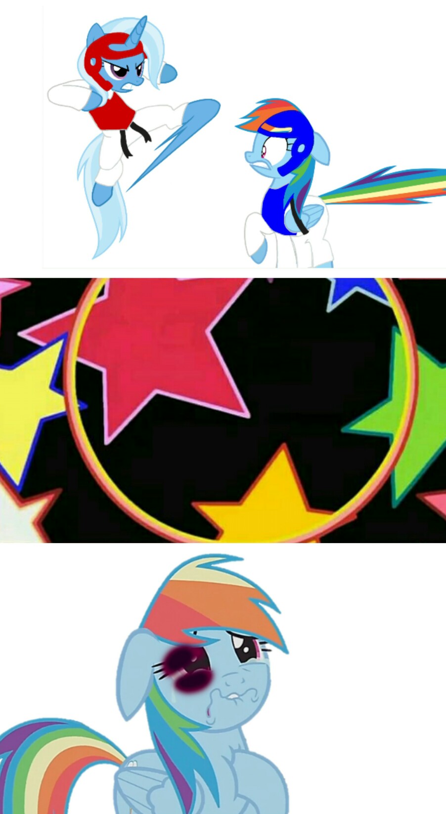 #1742616 - semi-grimdark, edit, rainbow dash, trixie, abuse, abuse edit, black eye, comic ...