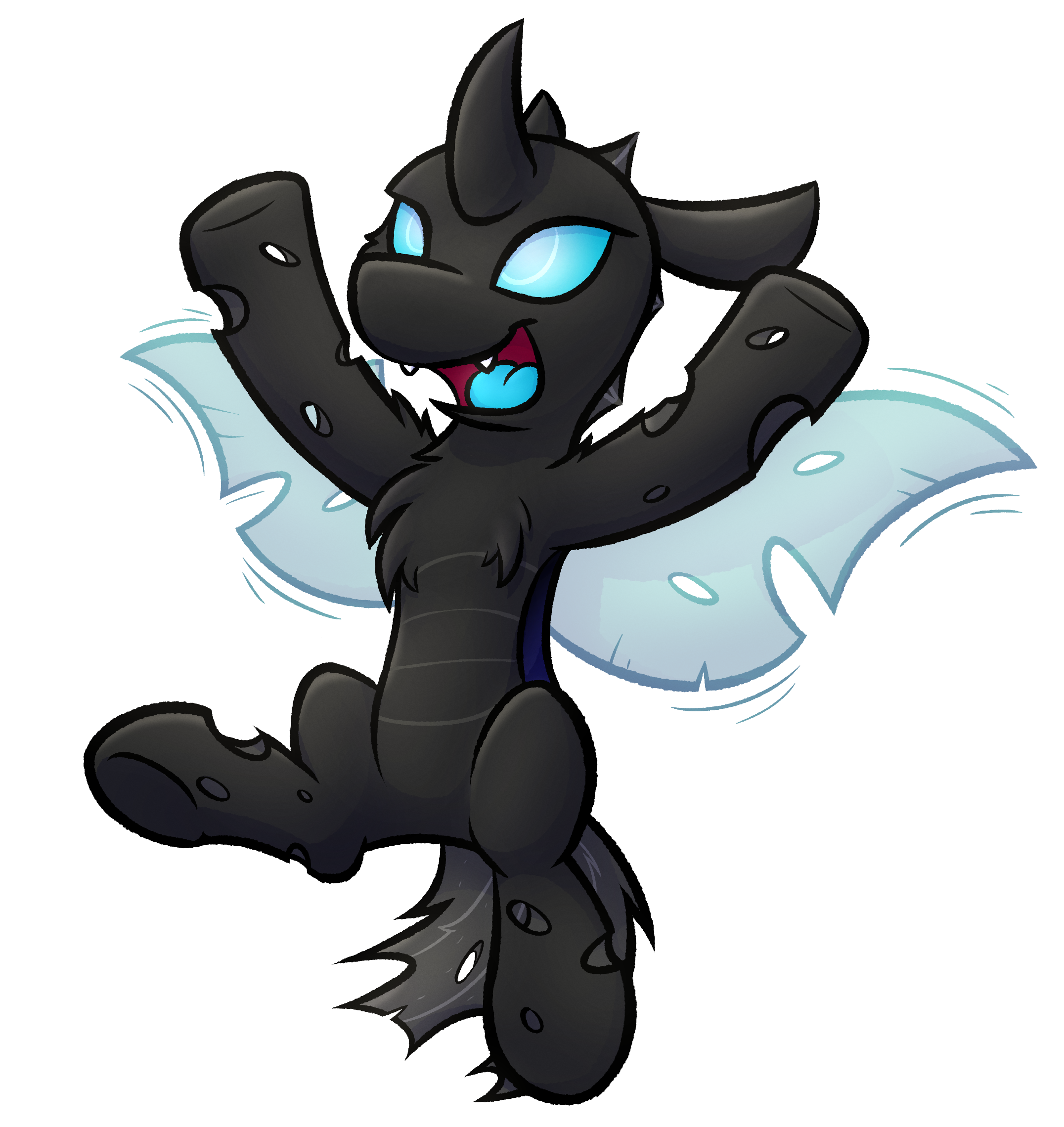 #1756733 - safe, artist:moemneop, changeling, blue tongue, cheering ...