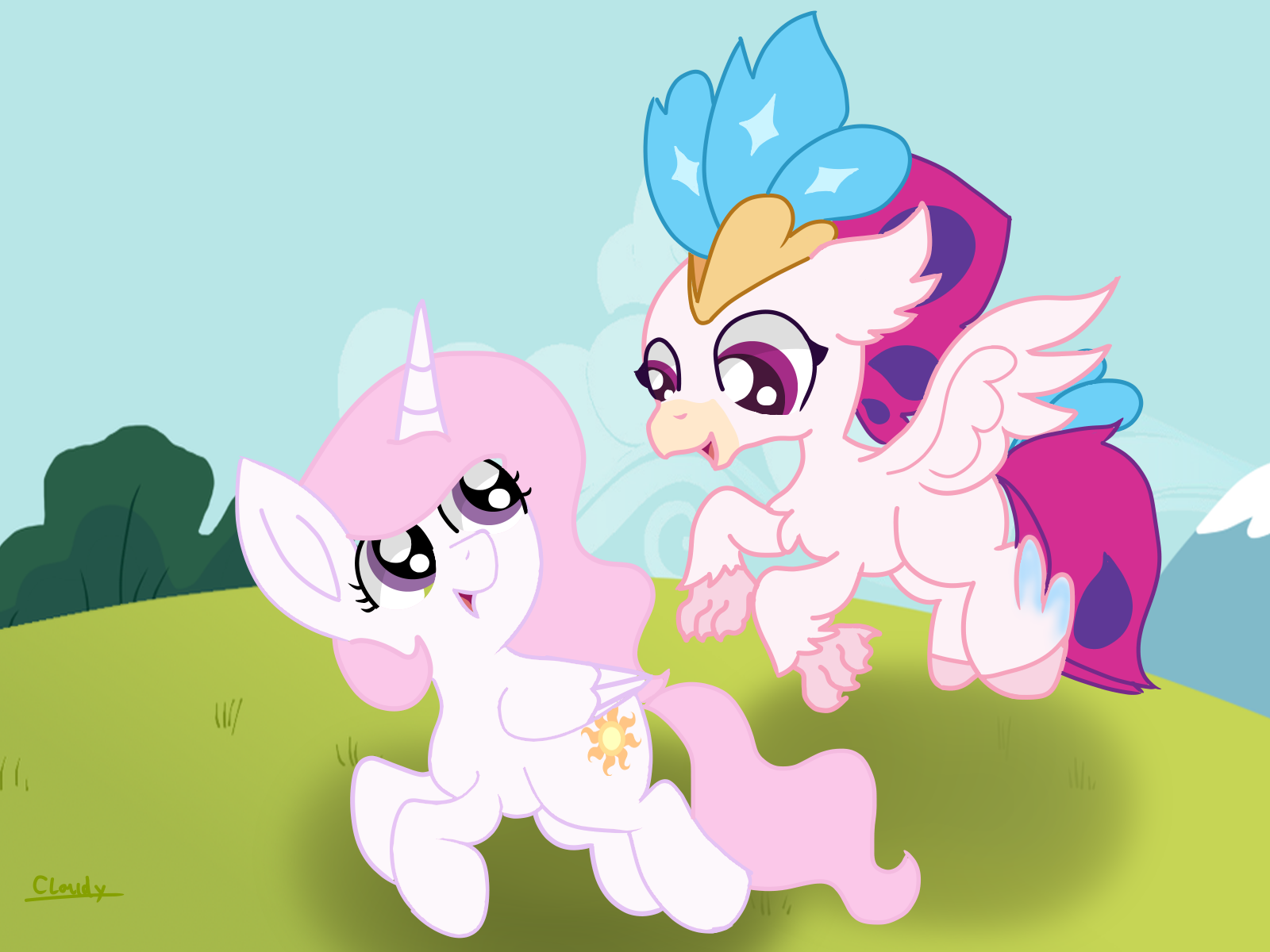 #1762102 - safe, artist:cloudyhan24, princess celestia, queen novo ...