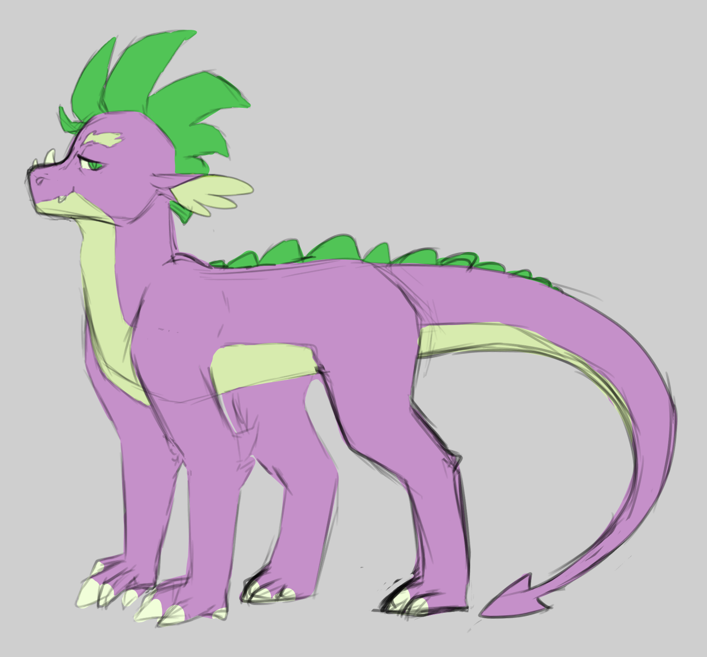 #1946320 - safe, artist:elf-hollow, spike, dragon, gray background ...