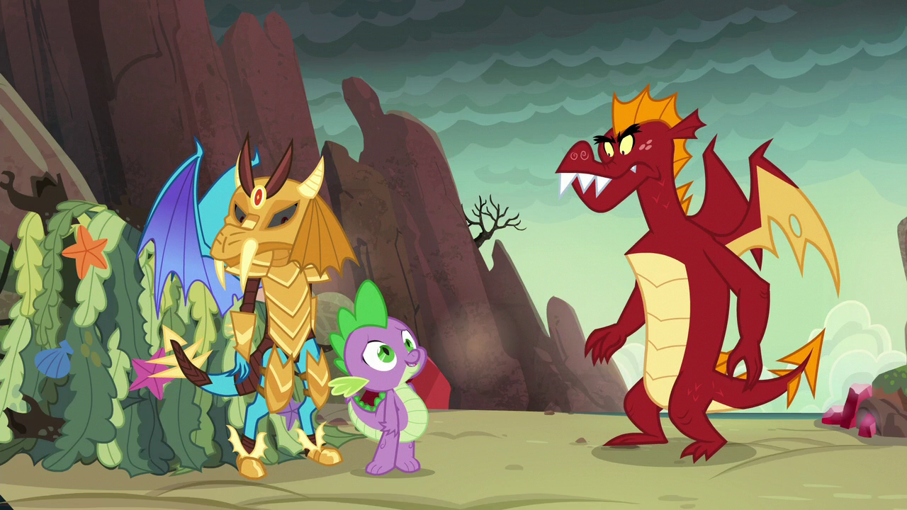 #1930812 - safe, screencap, garble, princess ember, spike, dragon ...