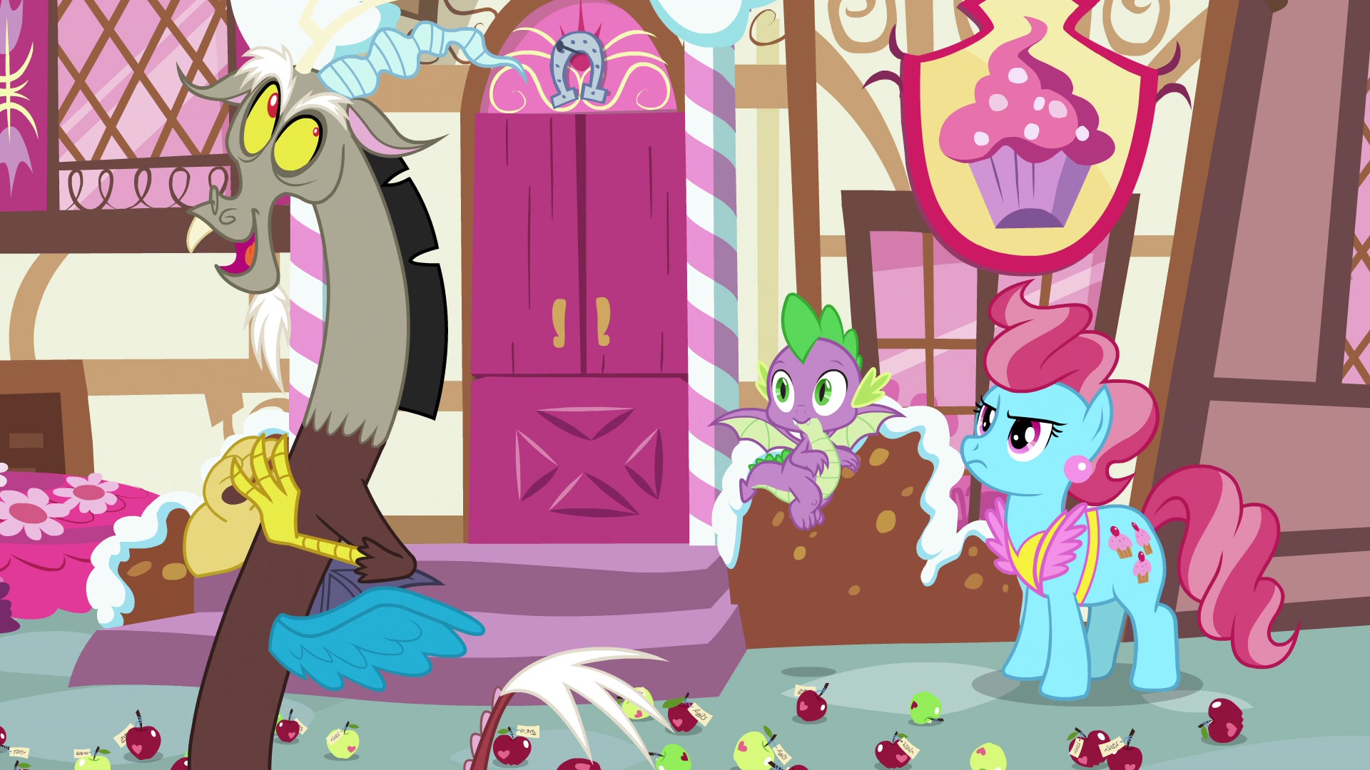 #2165777 - safe, screencap, cup cake, discord, spike, dragon, pony, the ...