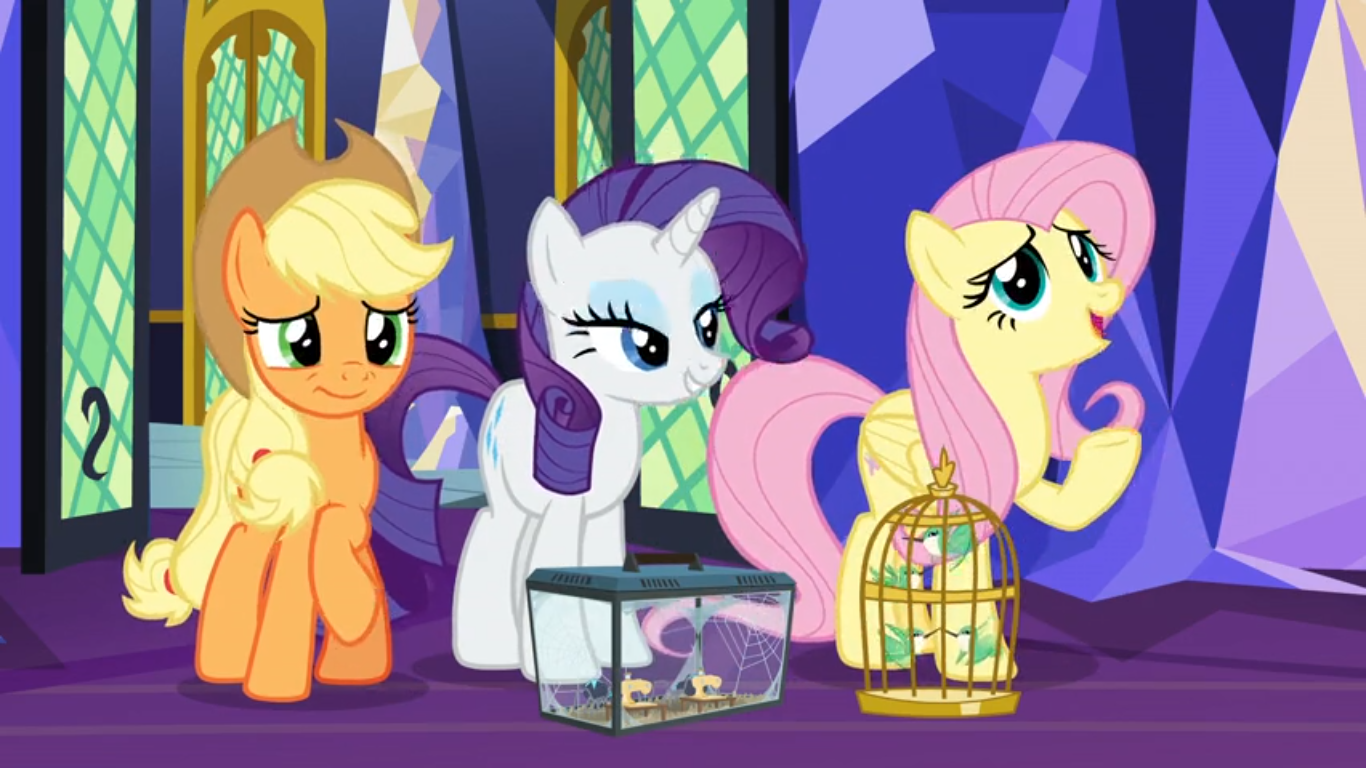 #2172355 - safe, screencap, applejack, fluttershy, hummingway, rarity ...
