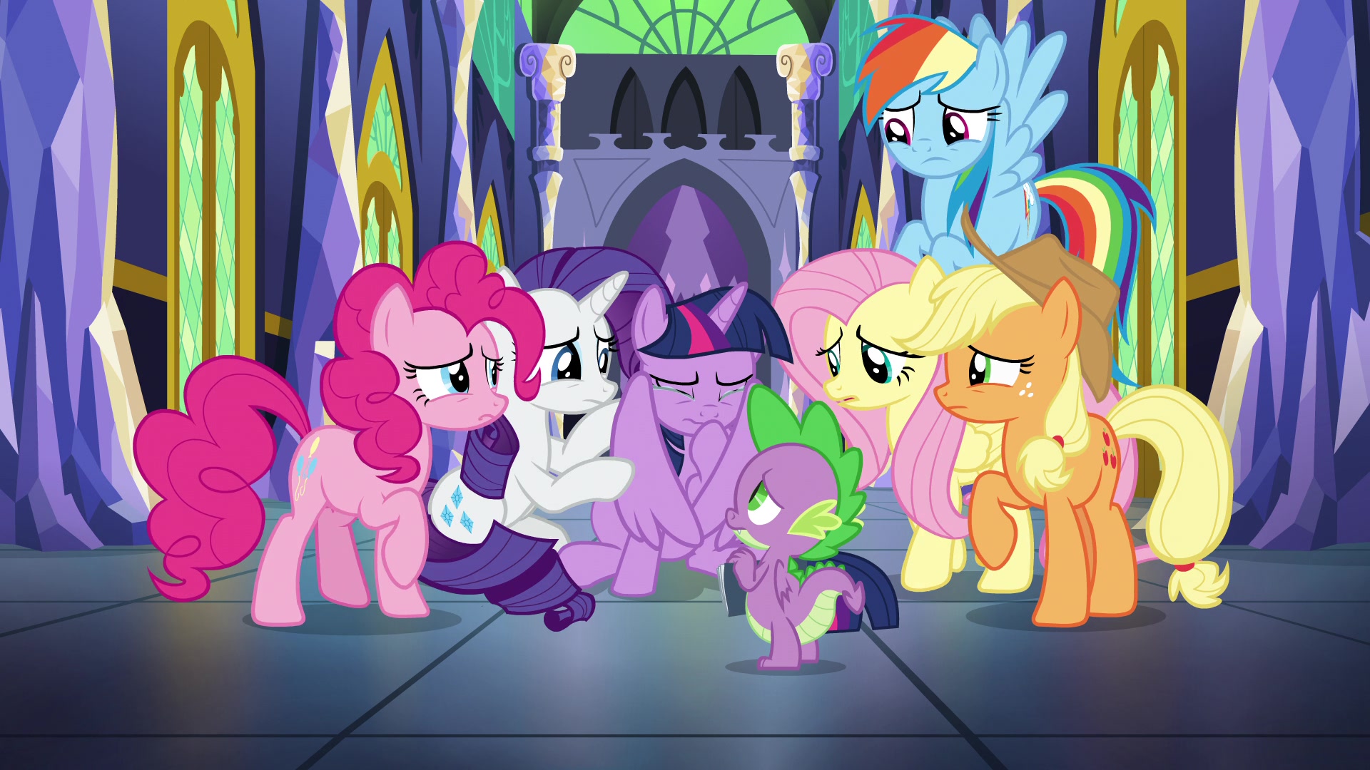 #2183501 - safe, screencap, applejack, fluttershy, pinkie pie, rainbow ...