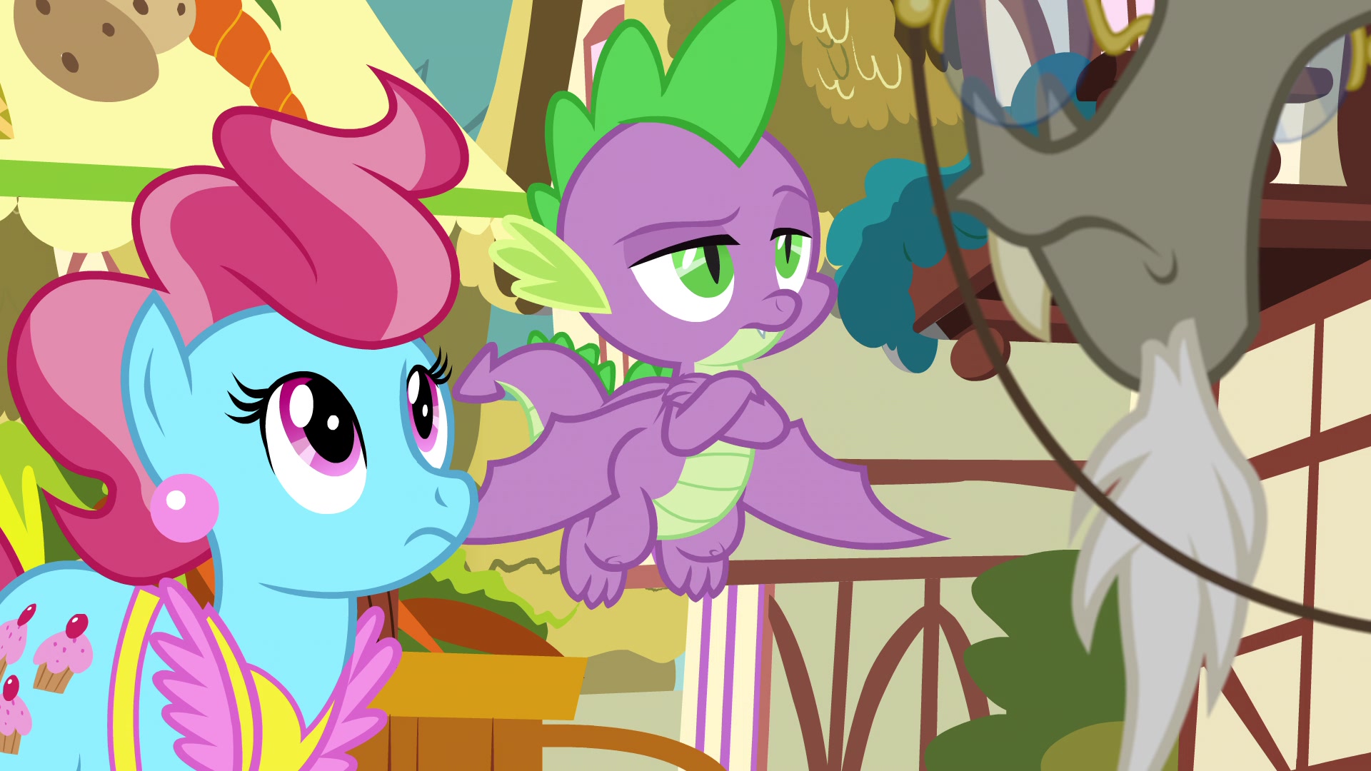 #2163339 - safe, screencap, cup cake, discord, spike, draconequus ...