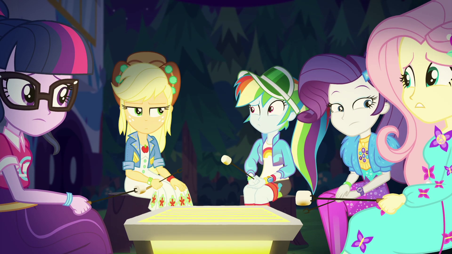 #2249386 - safe, screencap, applejack, fluttershy, rainbow dash, rarity, sci-twi, twilight ...