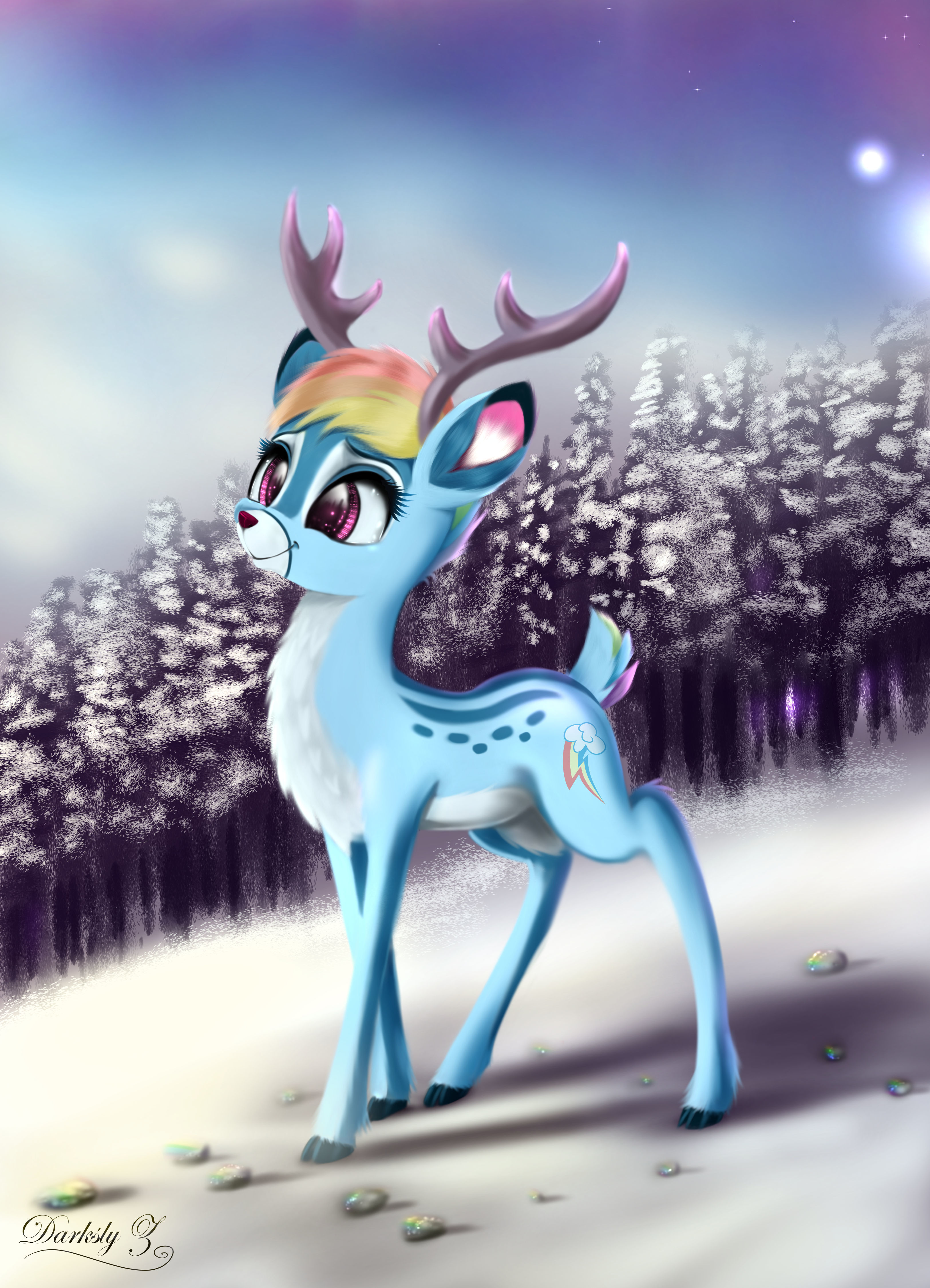 #2239221 - safe, artist:darksly, rainbow dash, deer, reindeer, cute ...