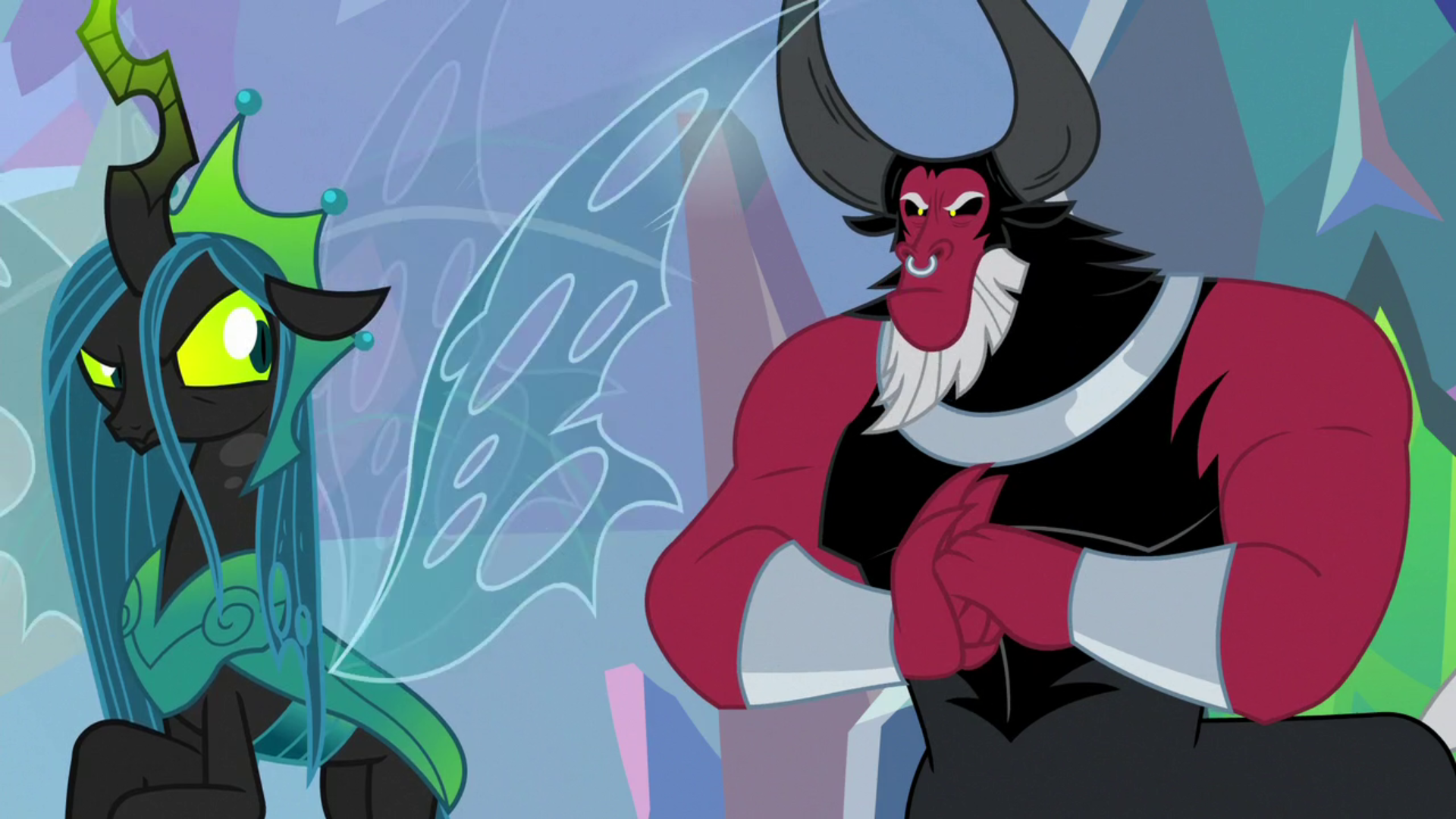 #2465286 - safe, screencap, lord tirek, queen chrysalis, centaur ...