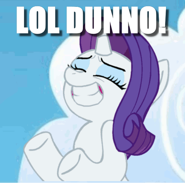 #2479071 - safe, rarity, caption, dunno, eyes closed, grin, image macro ...