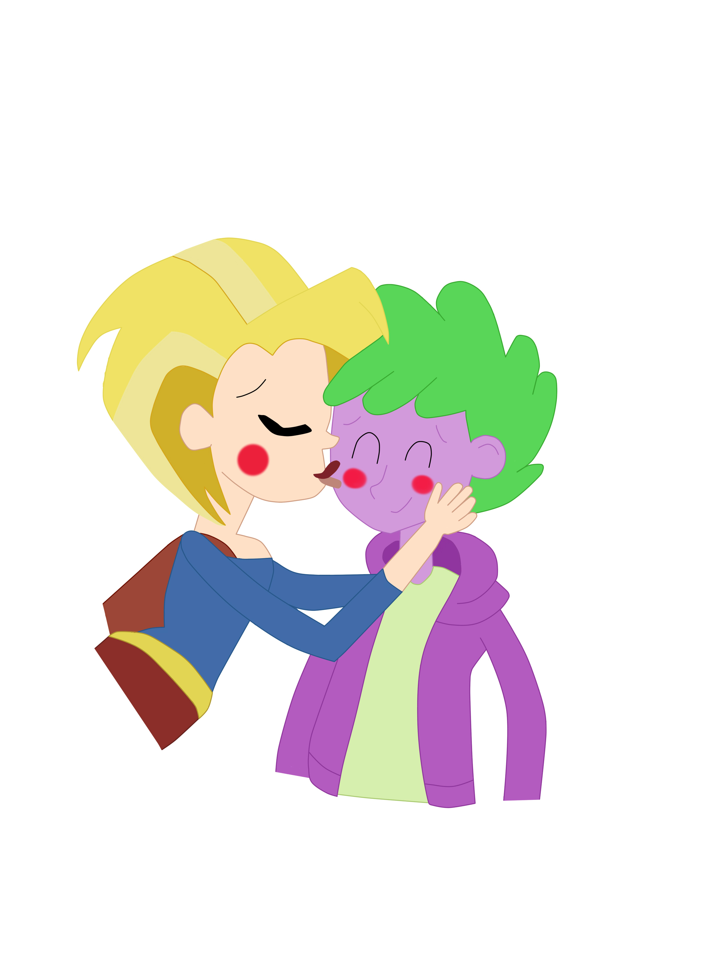 #2418064 - safe, spike, human, g4, blushing, cheek kiss, hand on cheek ...