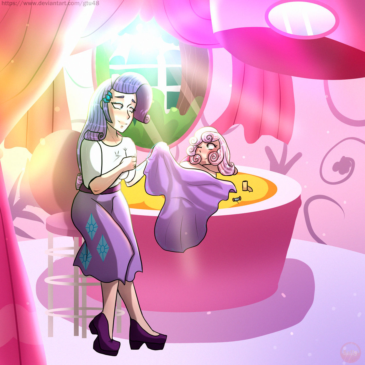 #2719297 - safe, artist:gtu48, rarity, sweetie belle, human, blushing ...