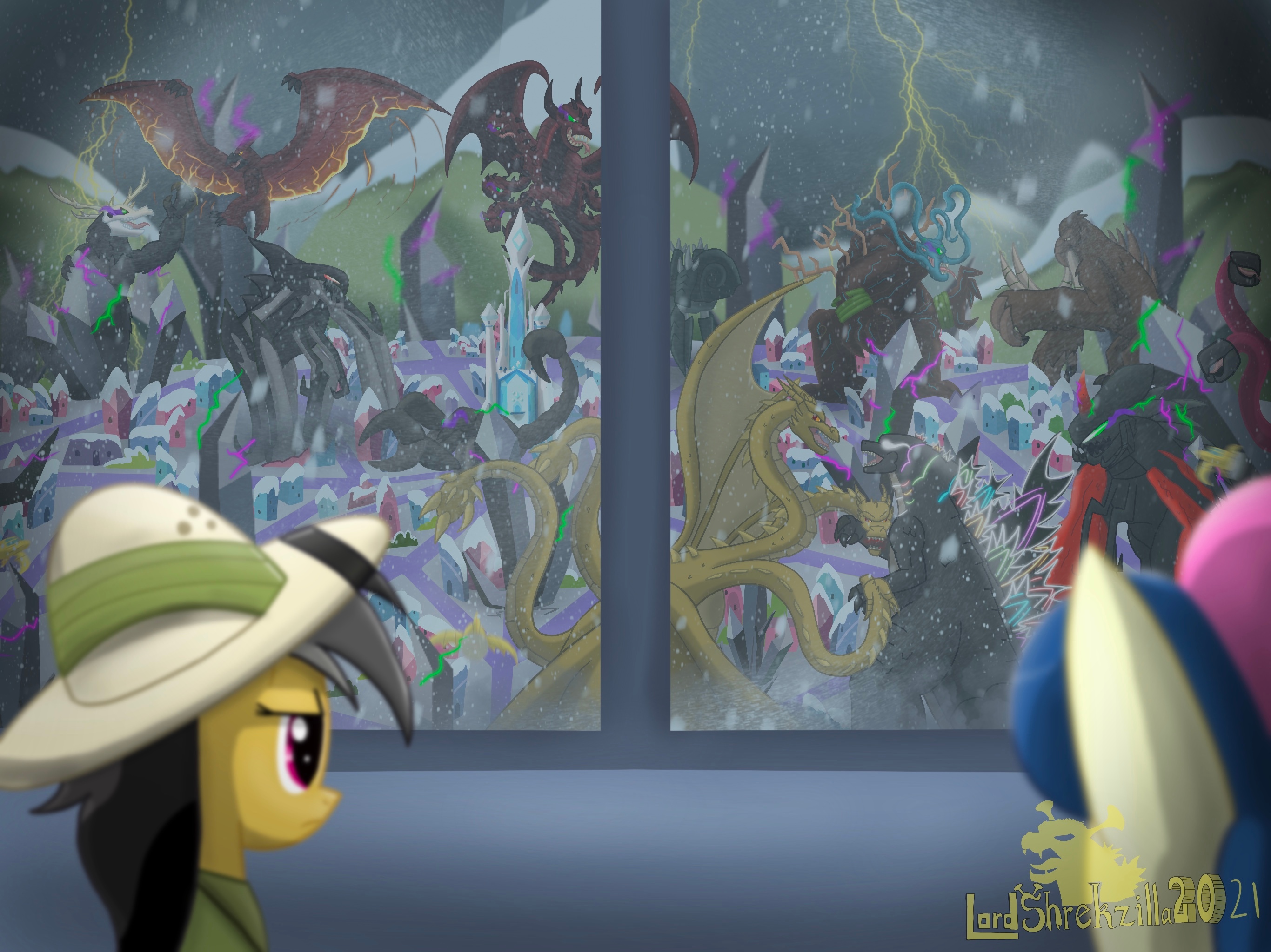 #2750374 - safe, artist:lordshrekzilla20, bon bon, daring do, king ...