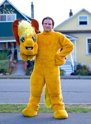 #2554368 - safe, applejack, human, g4, disembodied head, fursuit, irl ...