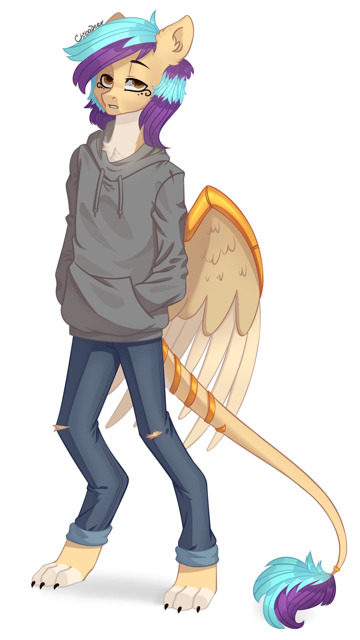 #2566098 - safe, artist:chibadeer, oc, oc only, sphinx, anthro ...