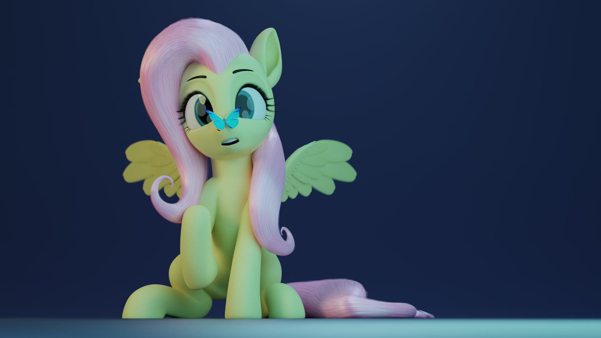 #2609864 - safe, artist:skytails, fluttershy, butterfly, pegasus, pony ...