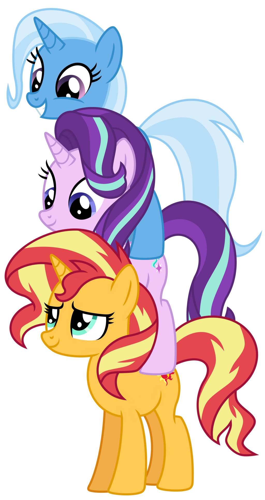 #2629815 - safe, artist:emeraldblast63, starlight glimmer, sunset shimmer, trixie, pony, unicorn ...