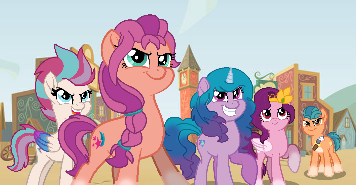 #2658543 - safe, artist:lynnthenerdkitty, hitch trailblazer, izzy moonbow, pipp petals, sunny ...